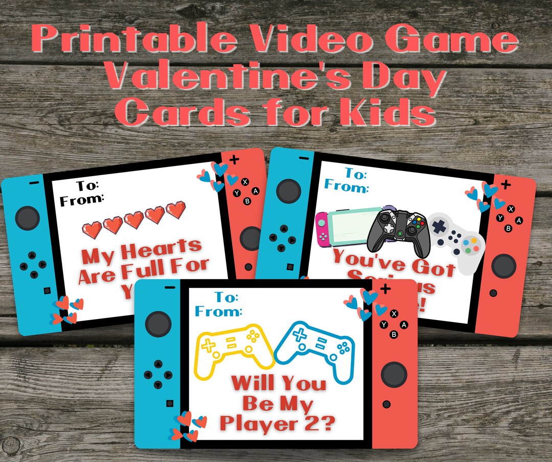 Video Game Gamer Printable Valentine's Day Cards for Kids Classroom ...
