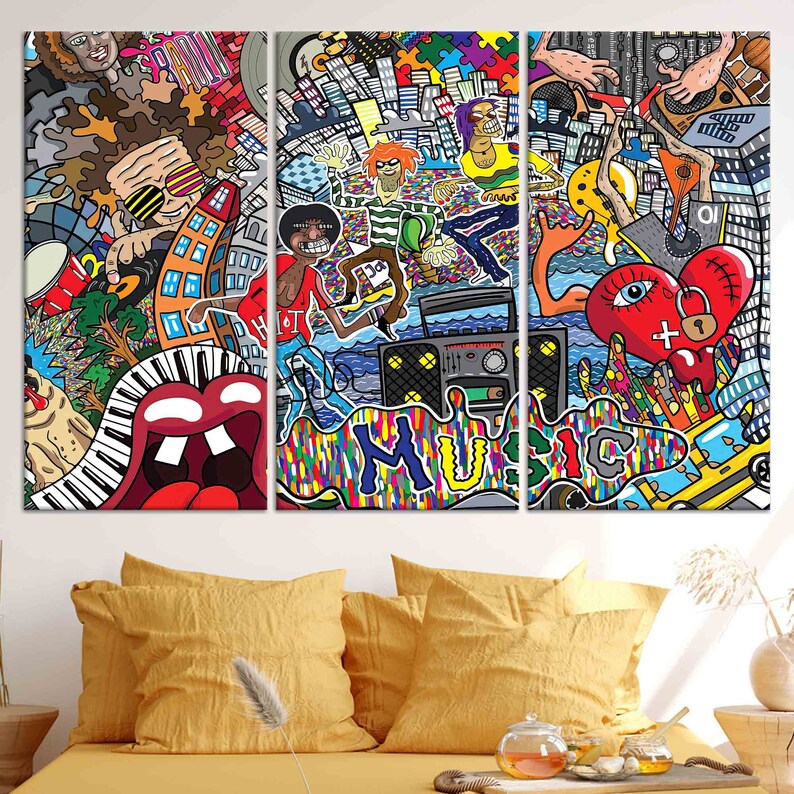 Music Graffiti Tempered Glass Wall Art: Bohemian Decor - Etsy