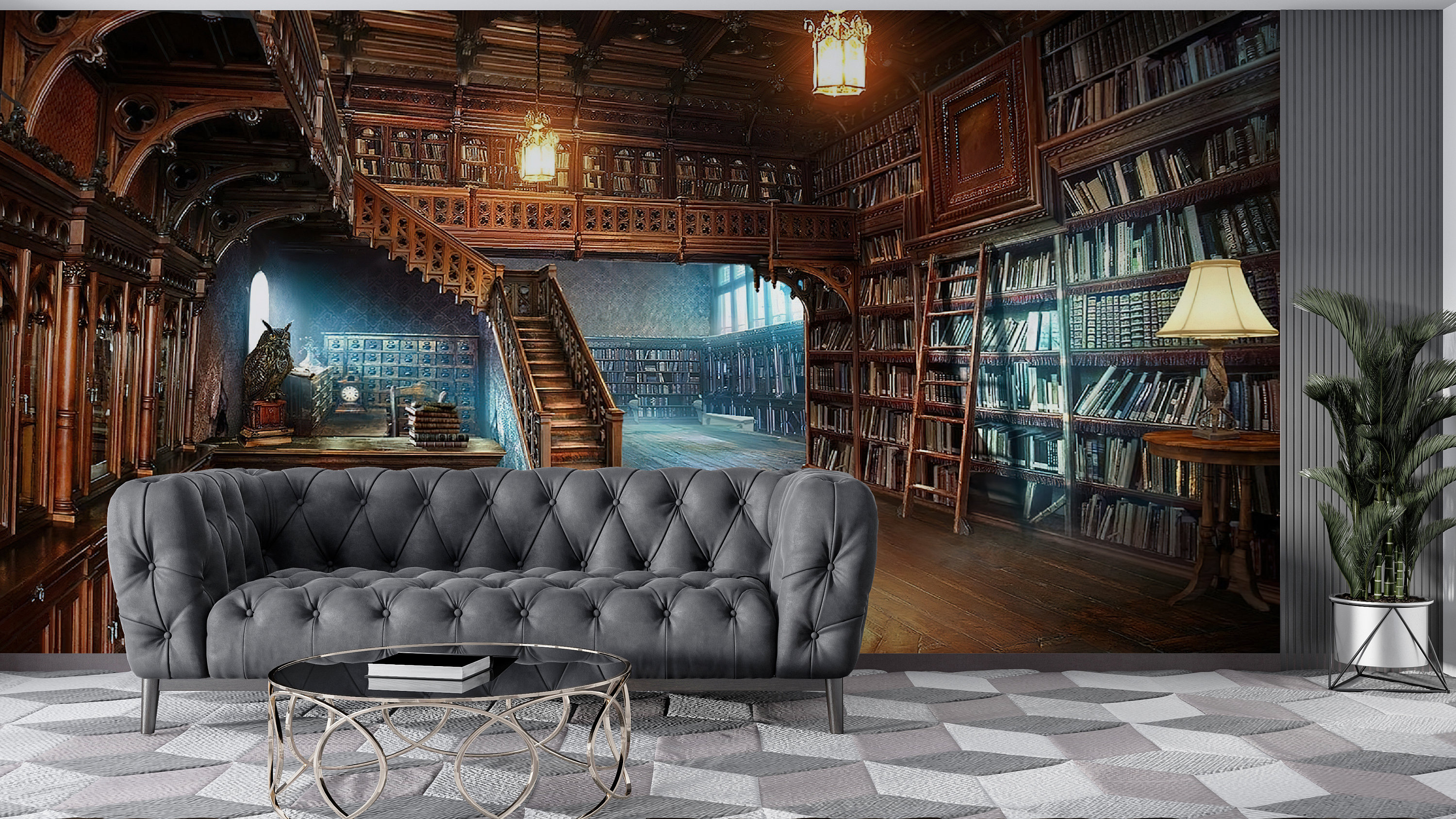Library Bookshelf Wallpaper Mural: Peel and Stick Fabric Wall Decor - Etsy