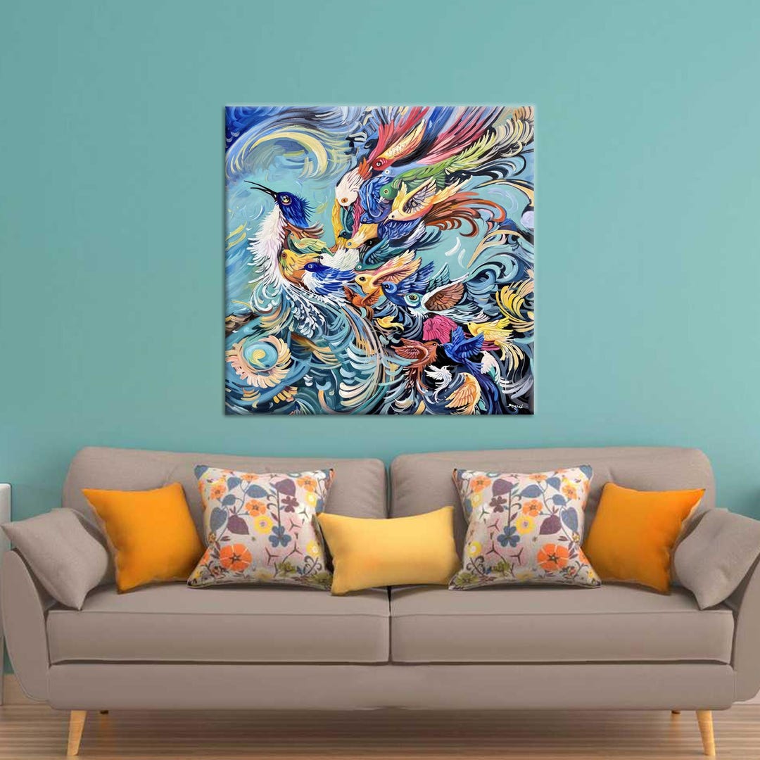 Mural Art, Bird Glass Art Wall Decor, Phoenix Glass Wall, Abstract Bire ...