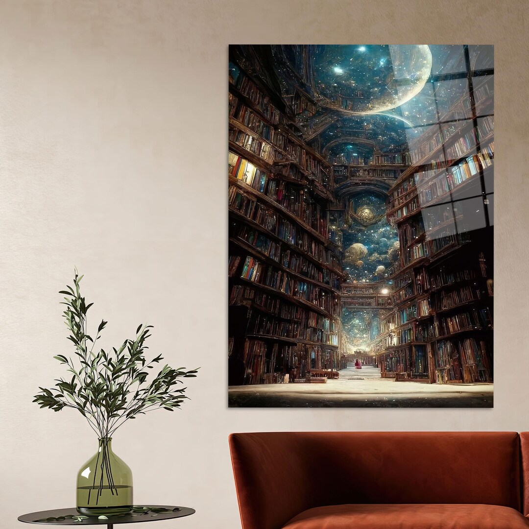 Fantasy Library Canvas Art: Magical Book Hall, Moon & Stars - Etsy