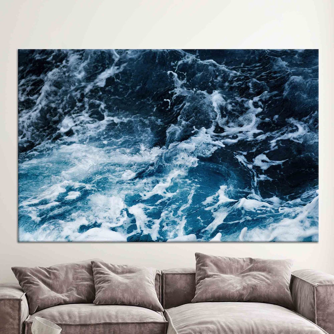 Aesthetic Ocean 3D Canvas, Blue Ocean Wave Art, View Canvas Poster ...