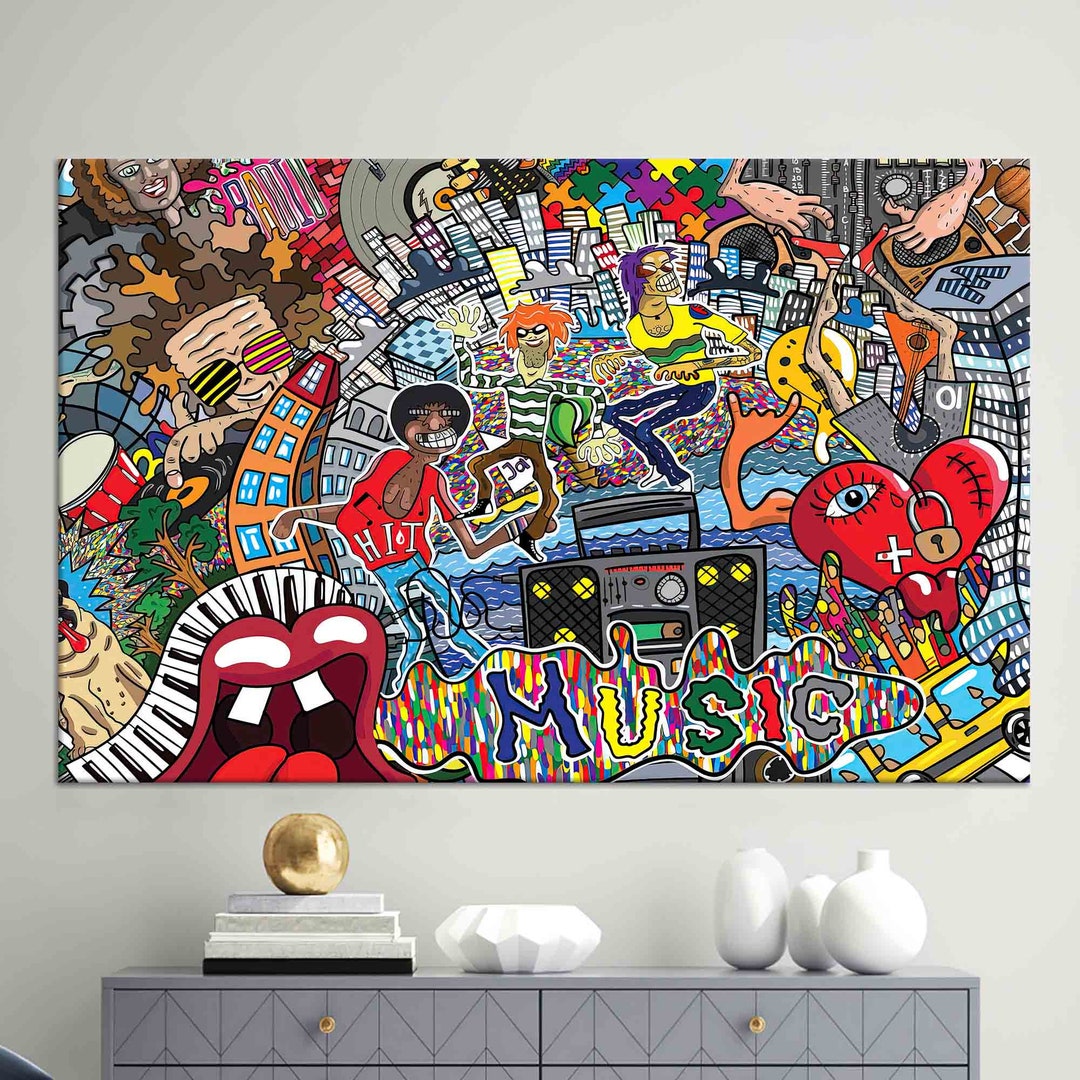Music Graffiti Tempered Glass Wall Art: Bohemian Decor - Etsy