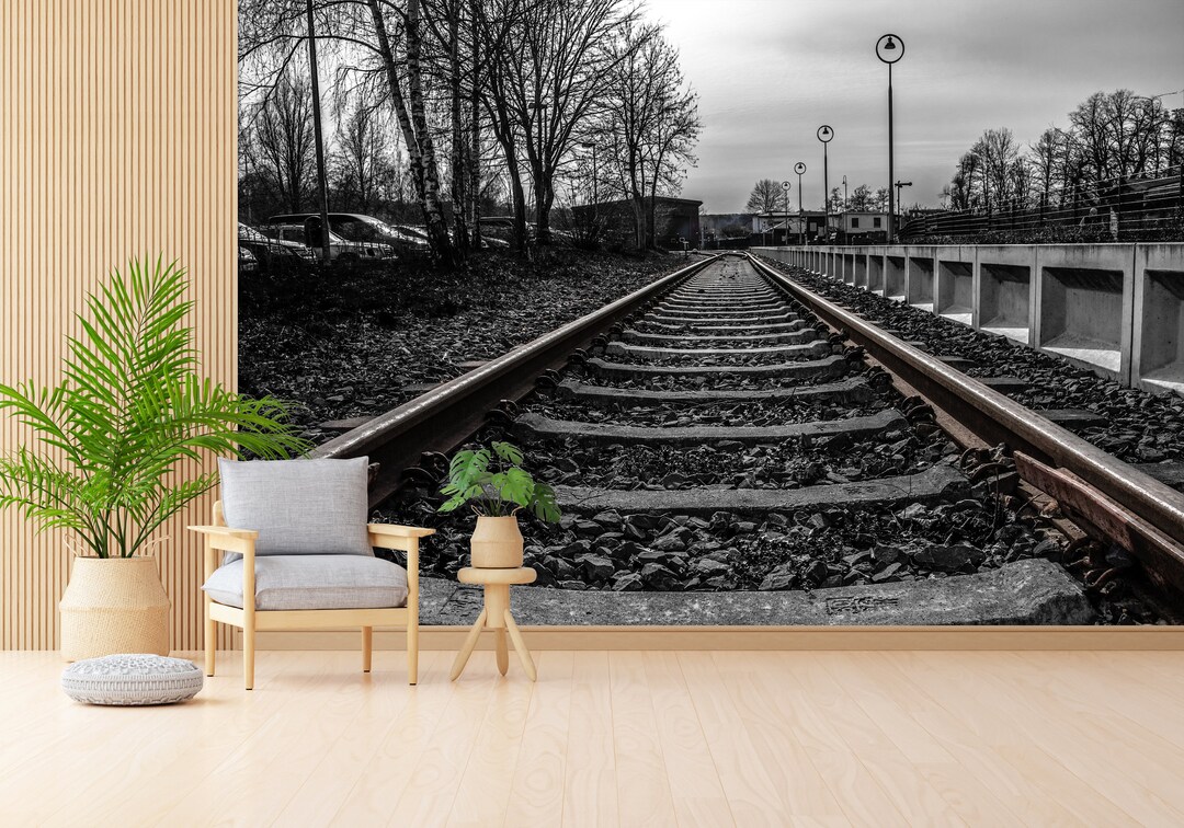 Train Track Wallpaper Mural: Peel and Stick, Textured Fabric - Etsy