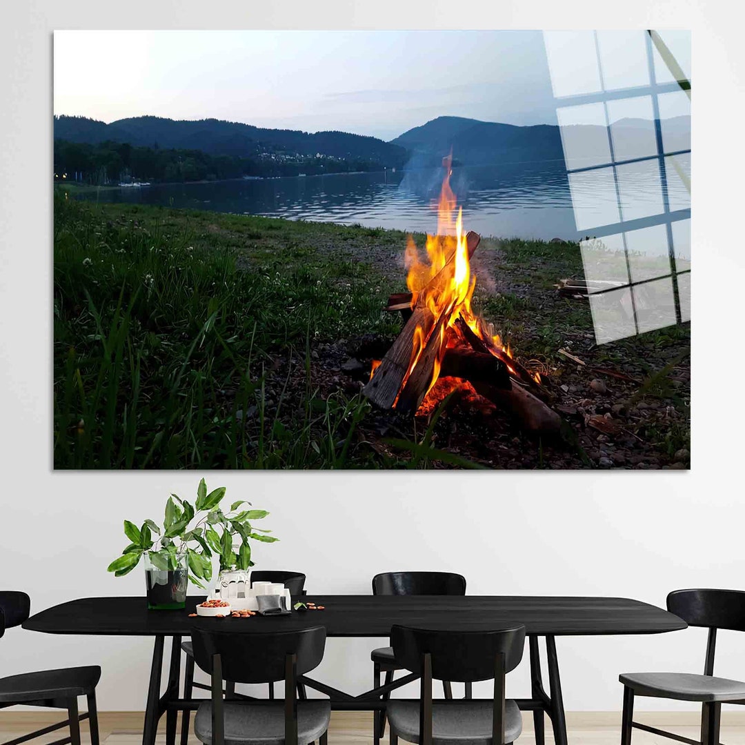 Bonfire Landscape Tempered Glass Wall Art: 3D Canvas Print - Etsy