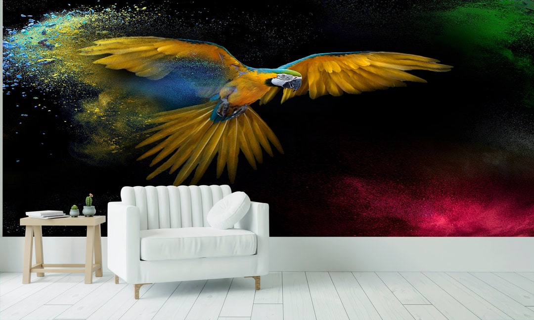 Parrot Wallpaper Mural: Colorful Bird Wall Art, Peel and Stick - Etsy