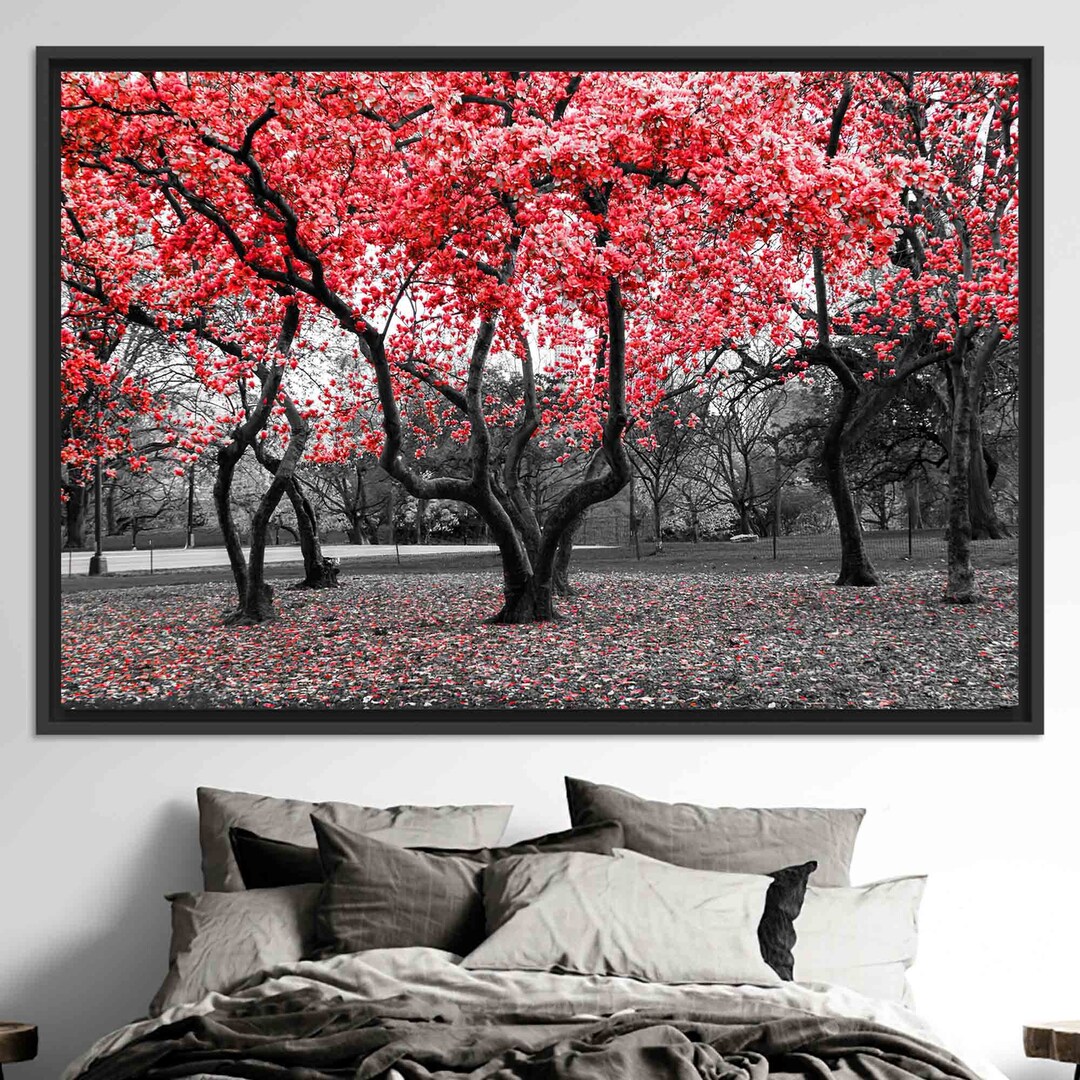Red Flower Tree Canvas Art: Trendy Bedroom Wall Decor - Etsy