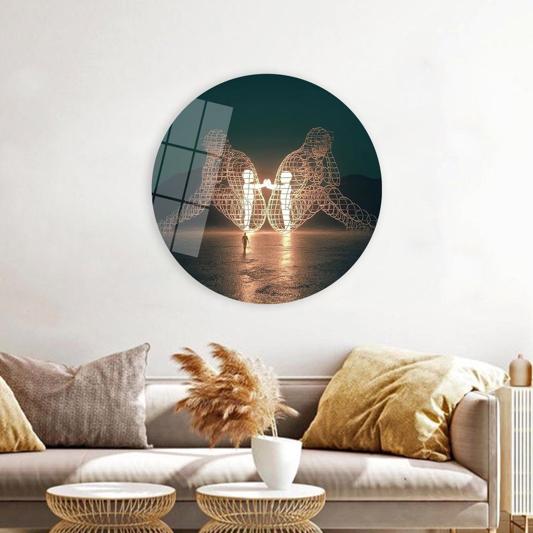 Modern Glass Art Wall Decor, Trendy Glass Art, Two People Turning Their ...