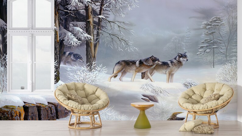 Winter Wolves 3D Wallpaper Mural: Peel and Stick Wall Art - Etsy
