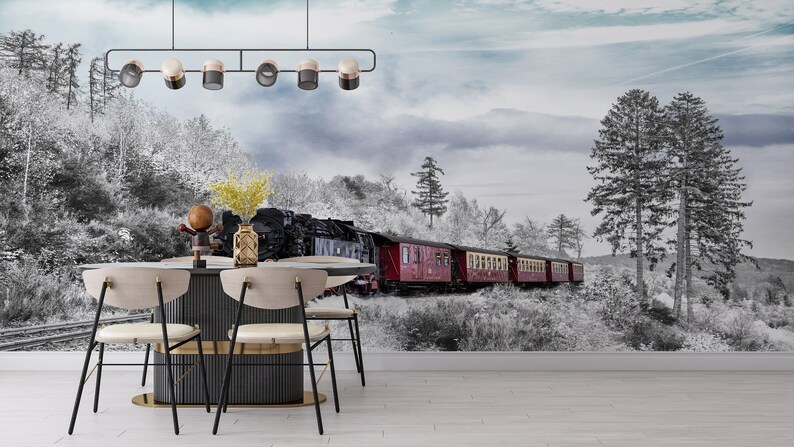 Winter Train Wallpaper Mural: 3D Peel and Stick Wall Art - Etsy