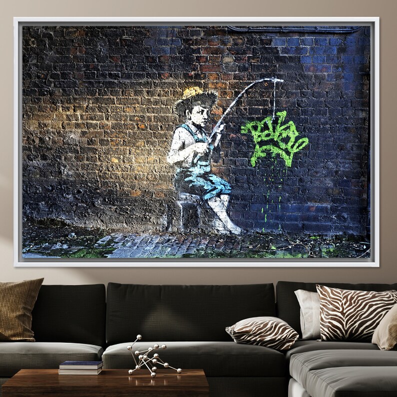 Banksy Fishing Boy Canvas Art: Street Graffiti Decor - Etsy