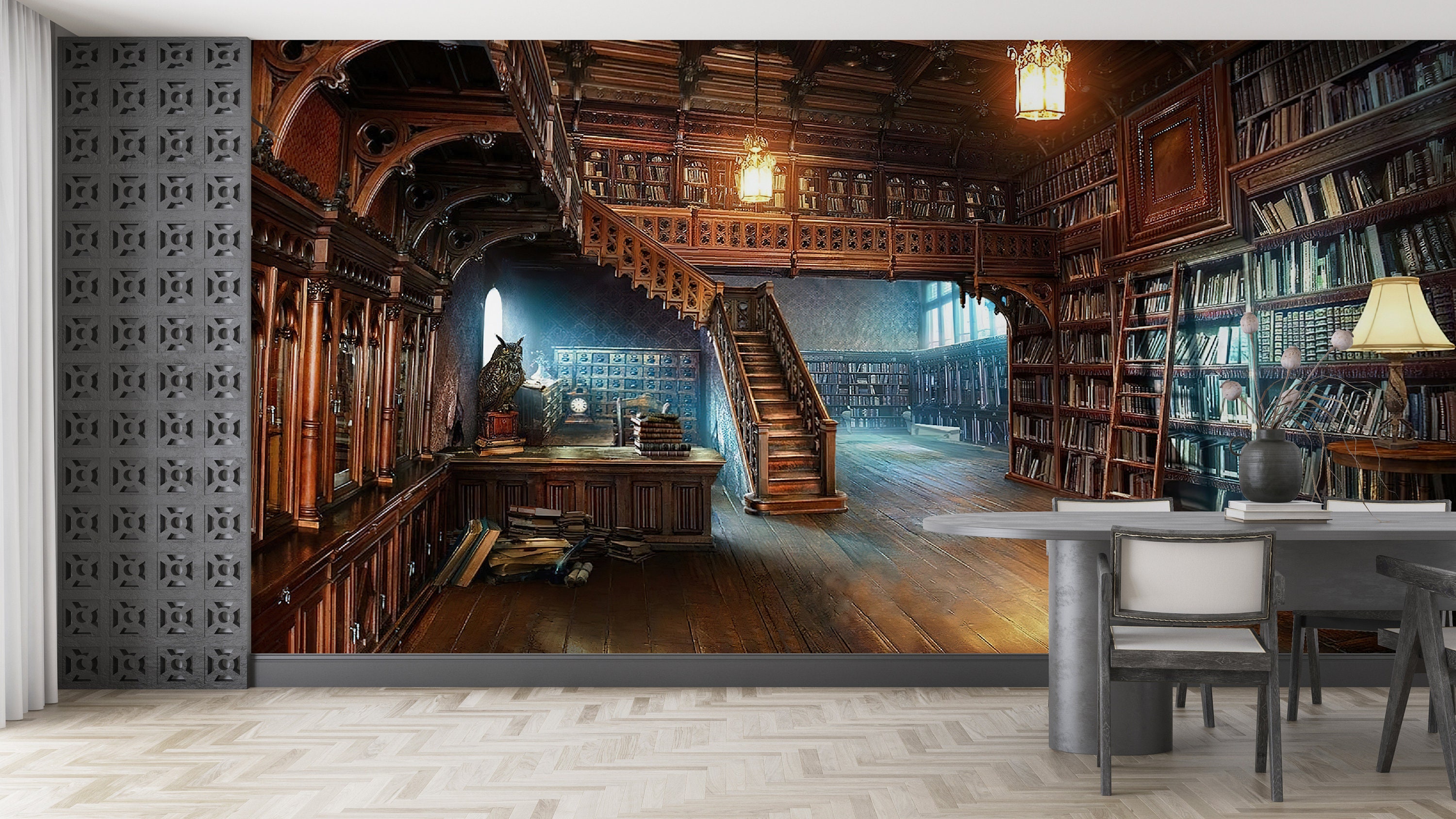 Library Bookshelf Wallpaper Mural: Peel and Stick Fabric Wall Decor - Etsy