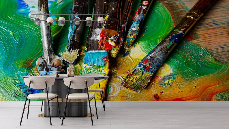 Brush Stroke Wallpaper Mural: Colorful Paint Wall Print (peel and Stick ...