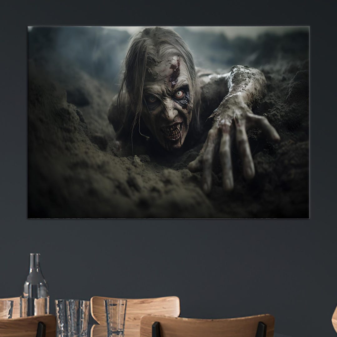 Glass Wall Decor, Zombie Wall Art, Horror Scene Canvas, Creepy Undead ...