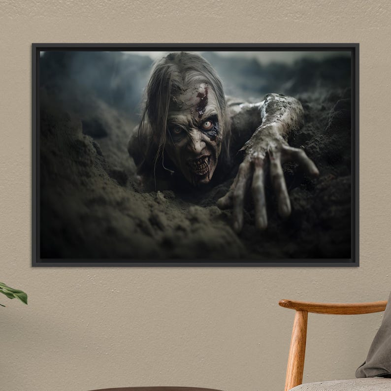 Glass Wall Decor, Zombie Wall Art, Horror Scene Canvas, Creepy Undead ...