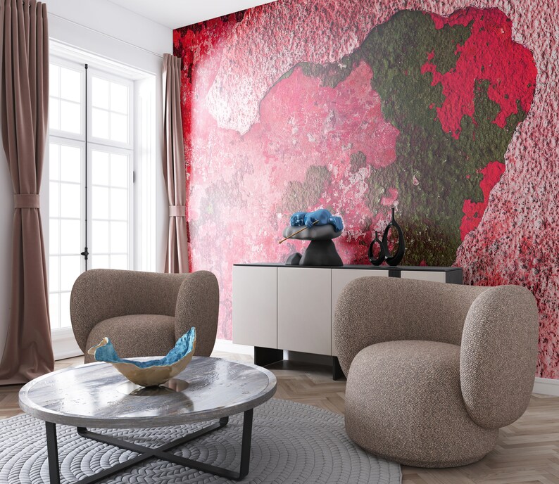 Pink Paper Art Wallpaper: 3D Old Wall View Mural - Etsy