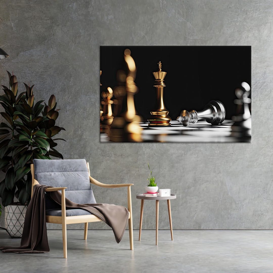 Modern Canvas Poster, Pawn Art Decor, Chess Pieces Glass Art ...