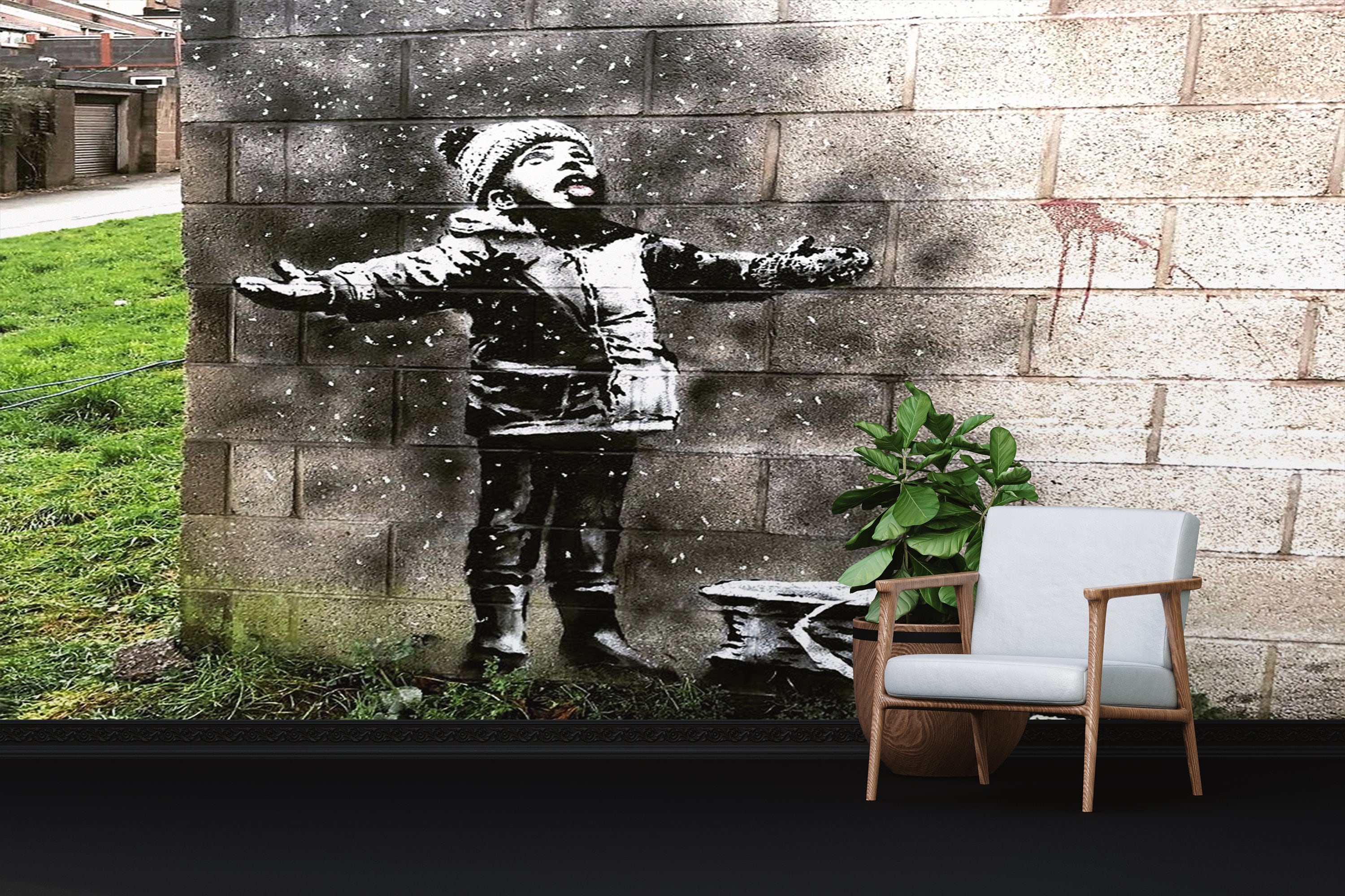 Banksy Snowfall Vinyl Wallpaper: Graffiti Street Art, Room Decor - Etsy