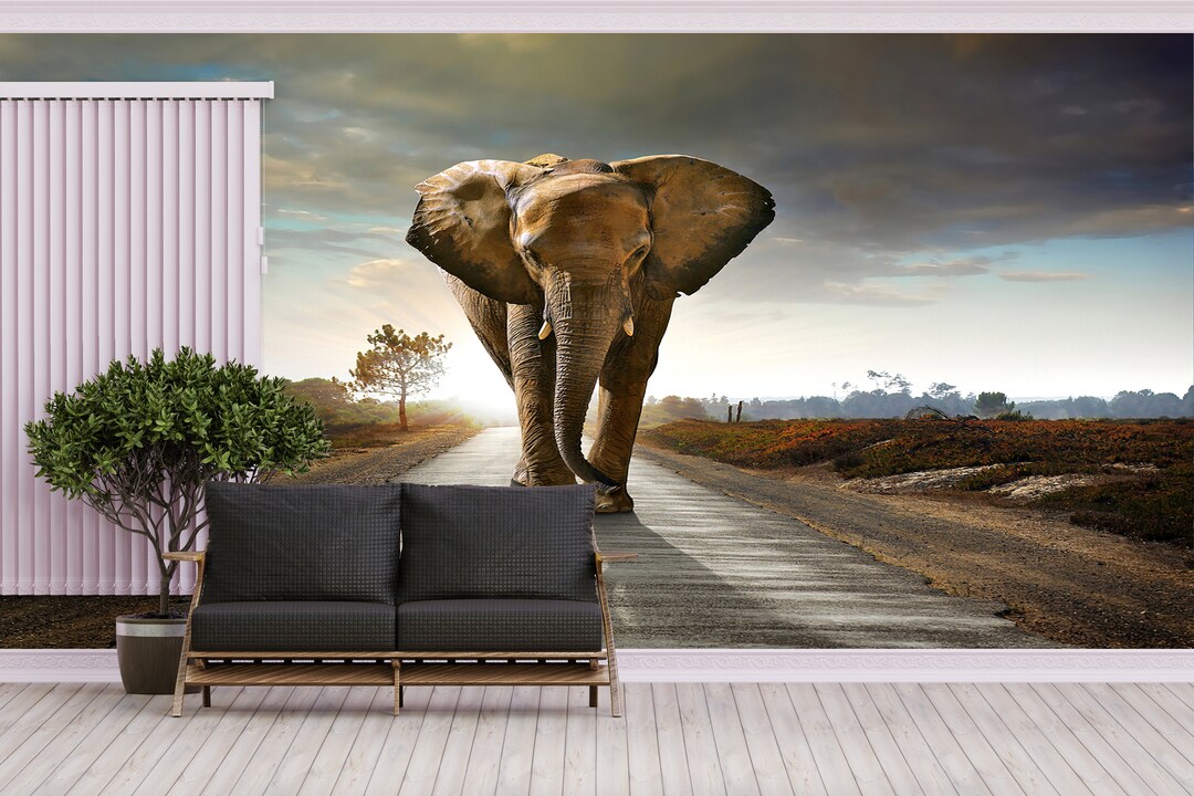 Elephant Wallpaper Mural: 3D Printing Art, Peel and Stick Wall Covering ...