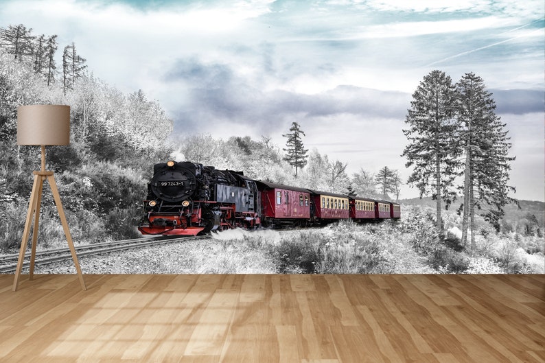Winter Train Wallpaper Mural: 3D Peel and Stick Wall Art - Etsy