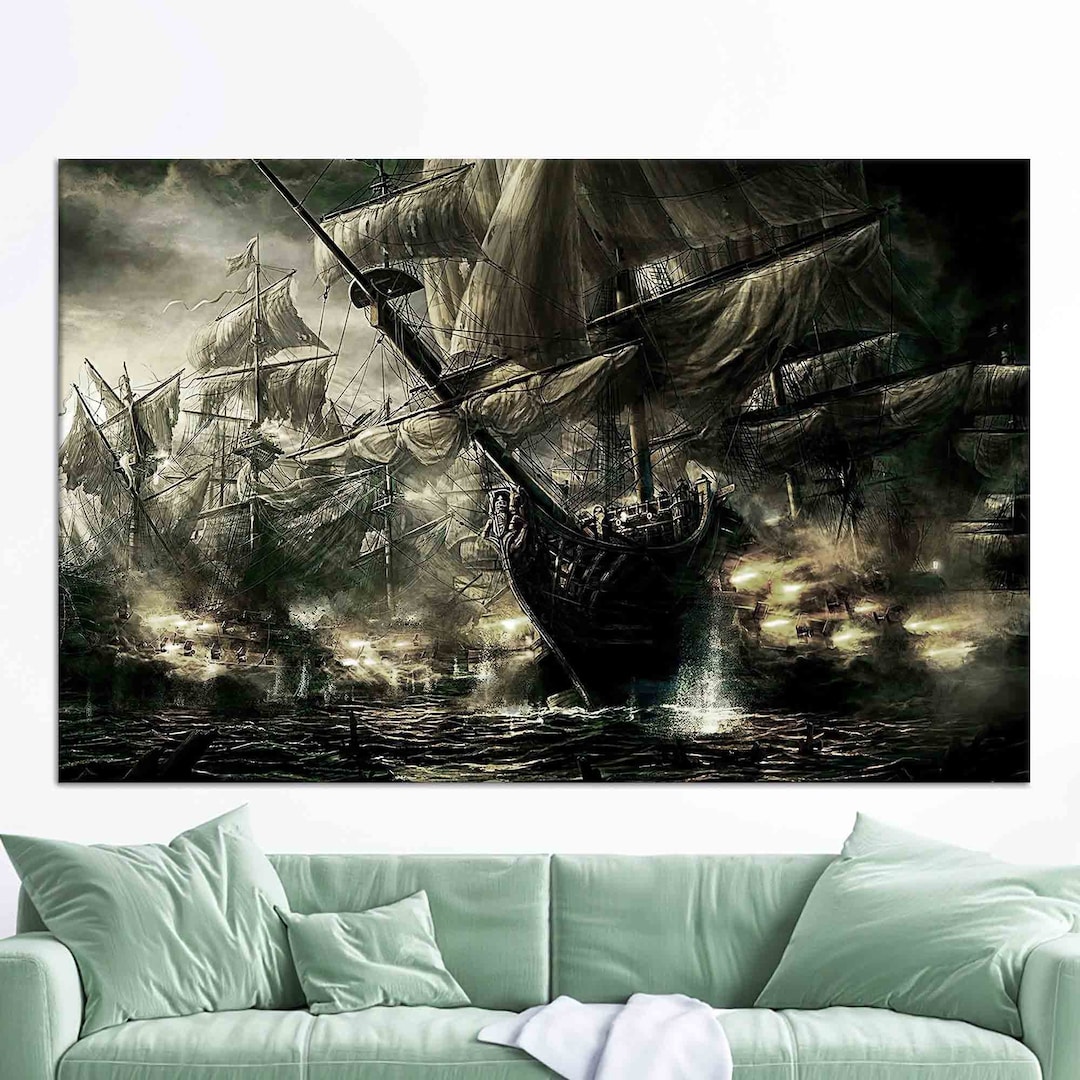 Pirate Ship Canvas Art: Abstract Pirate Battle, Office Wall Decor - Etsy