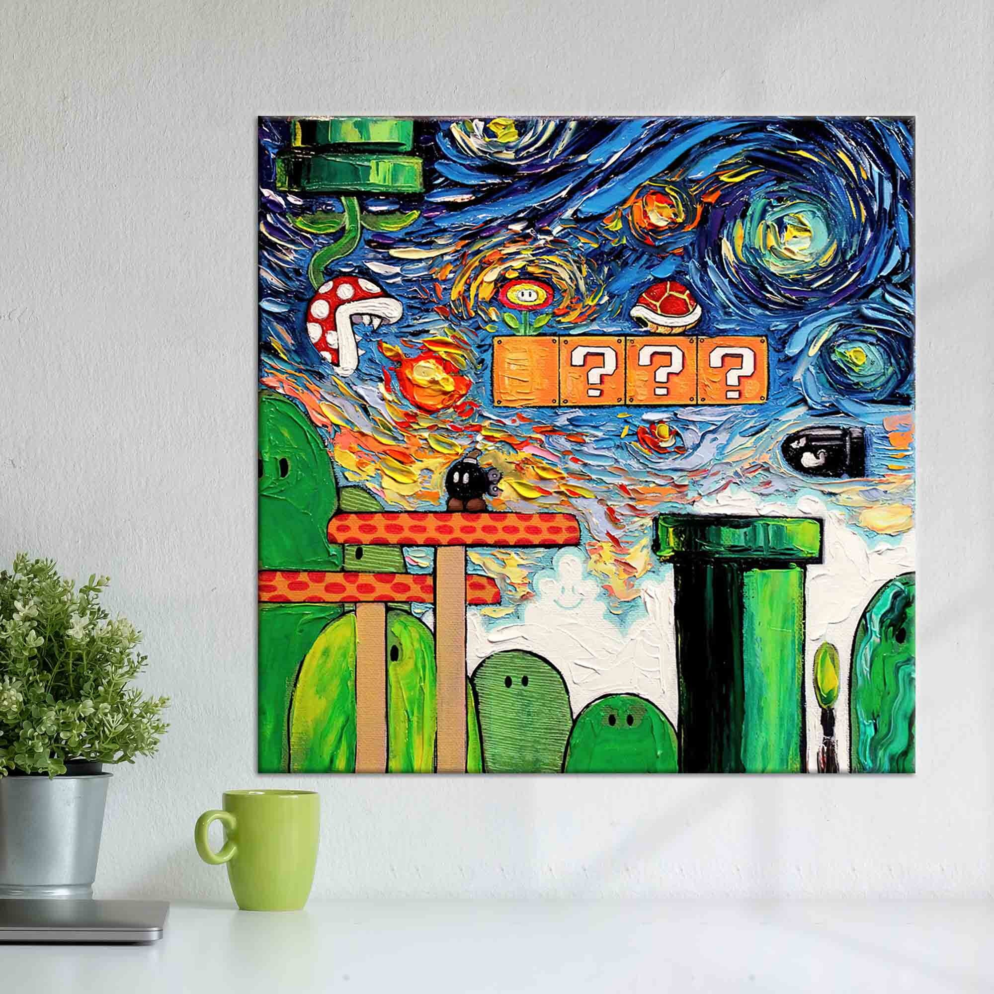 Van Gogh Starry Sky Mario World Art Print: Gamer Room Decor - Etsy