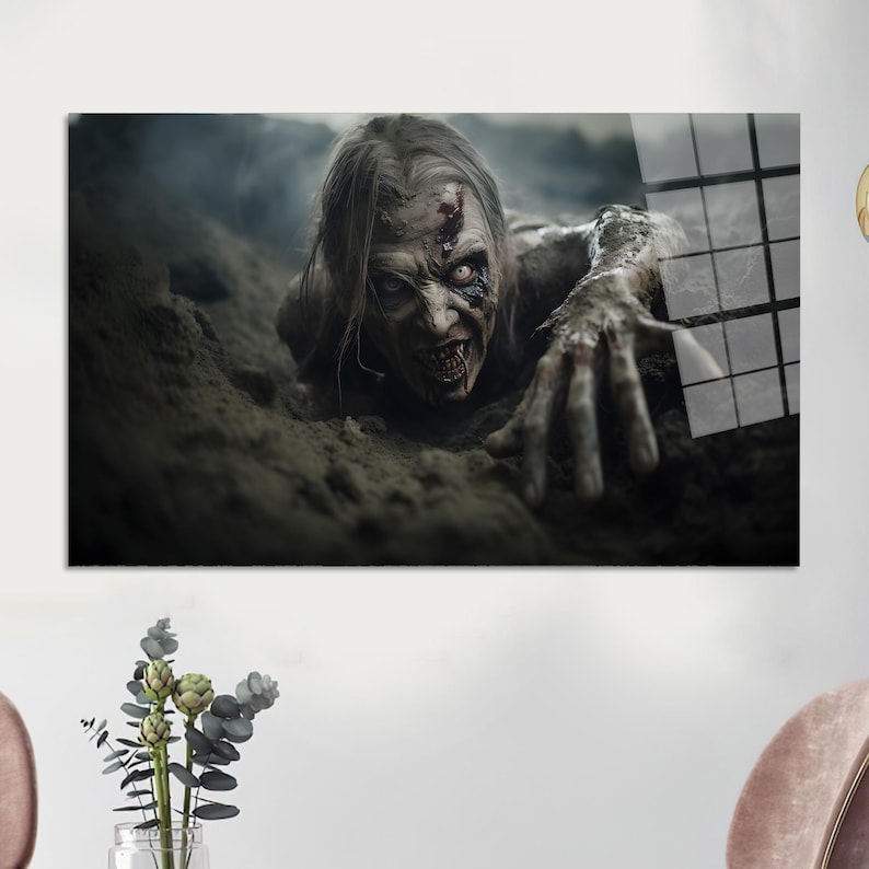 Glass Wall Decor, Zombie Wall Art, Horror Scene Canvas, Creepy Undead ...