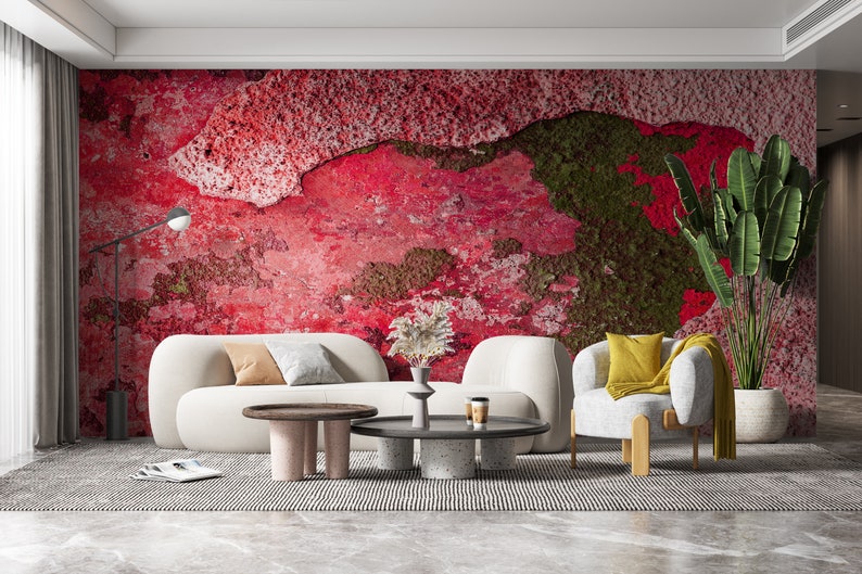 Pink Paper Art Wallpaper: 3D Old Wall View Mural - Etsy