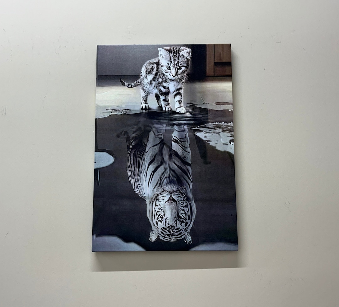 Tiger Reflection Cat, Bedroom Decor, Large Wall Art, Gift for Him, Home ...