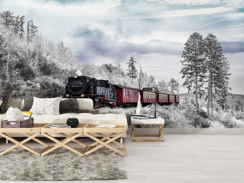Winter Train Wallpaper Mural: 3D Peel and Stick Wall Art - Etsy