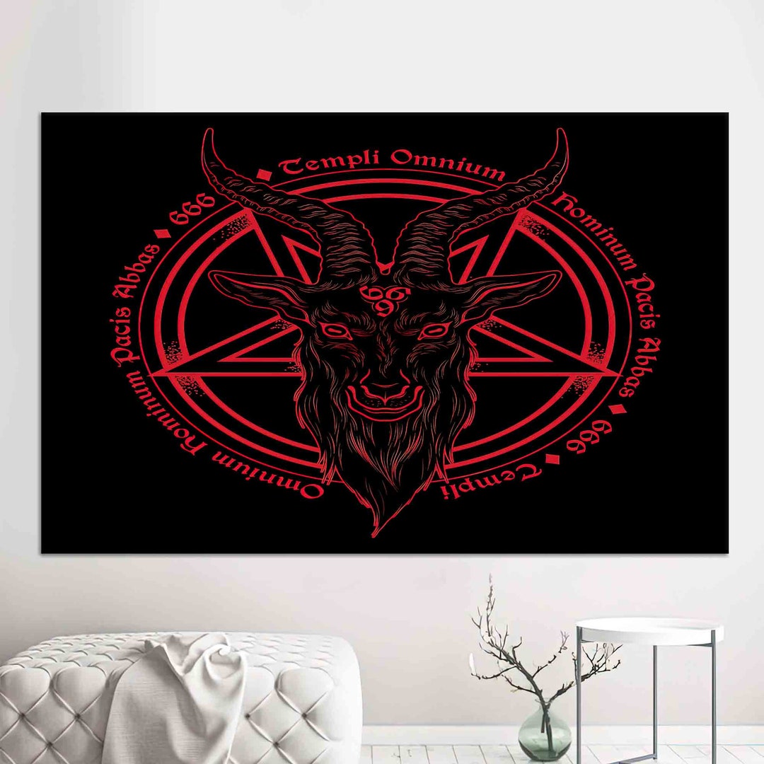Baphomet Canvas Art, Occult Wall Decor, Dark Satanic Goat Pentagram ...
