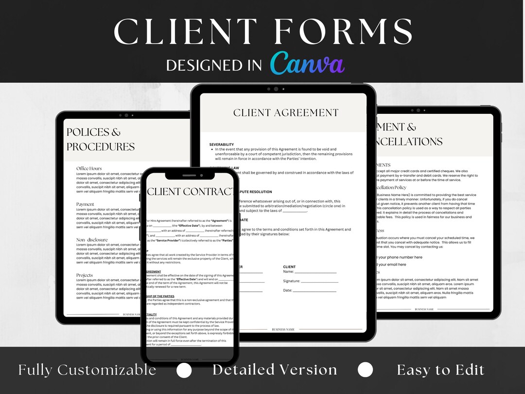 Client Contract Template, Client Intake Form , Business Forms, Virtual ...