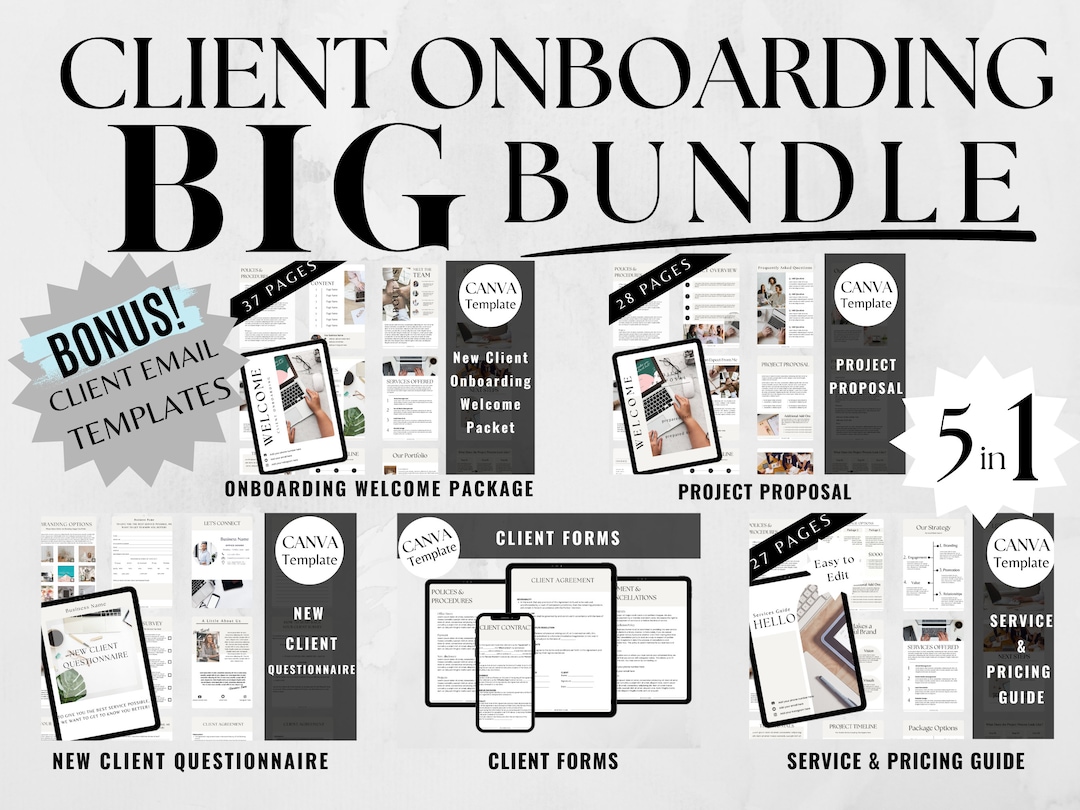 Client Onboarding 5in1 Bundle: Welcome Kit, Proposal, Forms (canva ...
