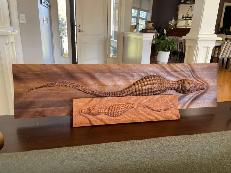 Walnut & Sapele Alligator Wood Carving: Modern Wall Decor - Etsy