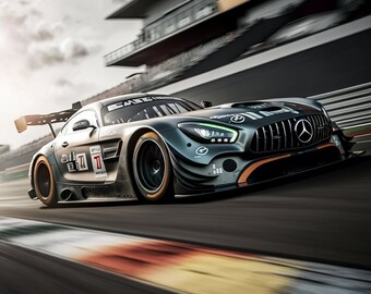 Printable Mercedes Benz AMGT GT3 Race Car Side View Digital Poster, AMG ...