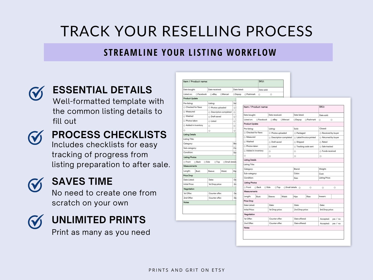 Reseller Listing Template Reseller Tracker Printable Reseller Inventory ...