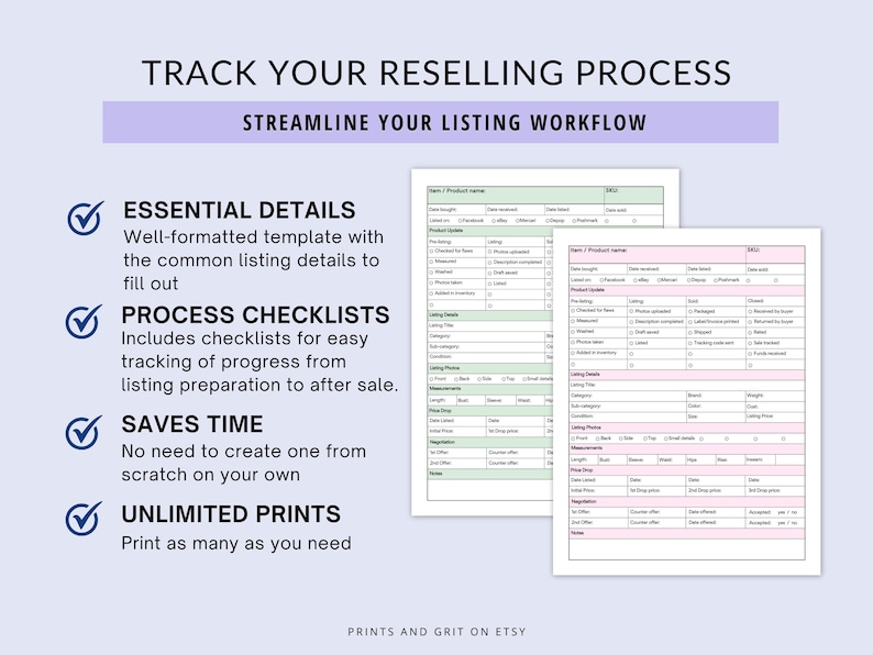 Reseller Listing Template Reseller Tracker Printable Reseller Inventory ...