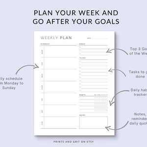 Portrait Weekly Planner Template Simple Weekly Planner Weekly Agenda ...