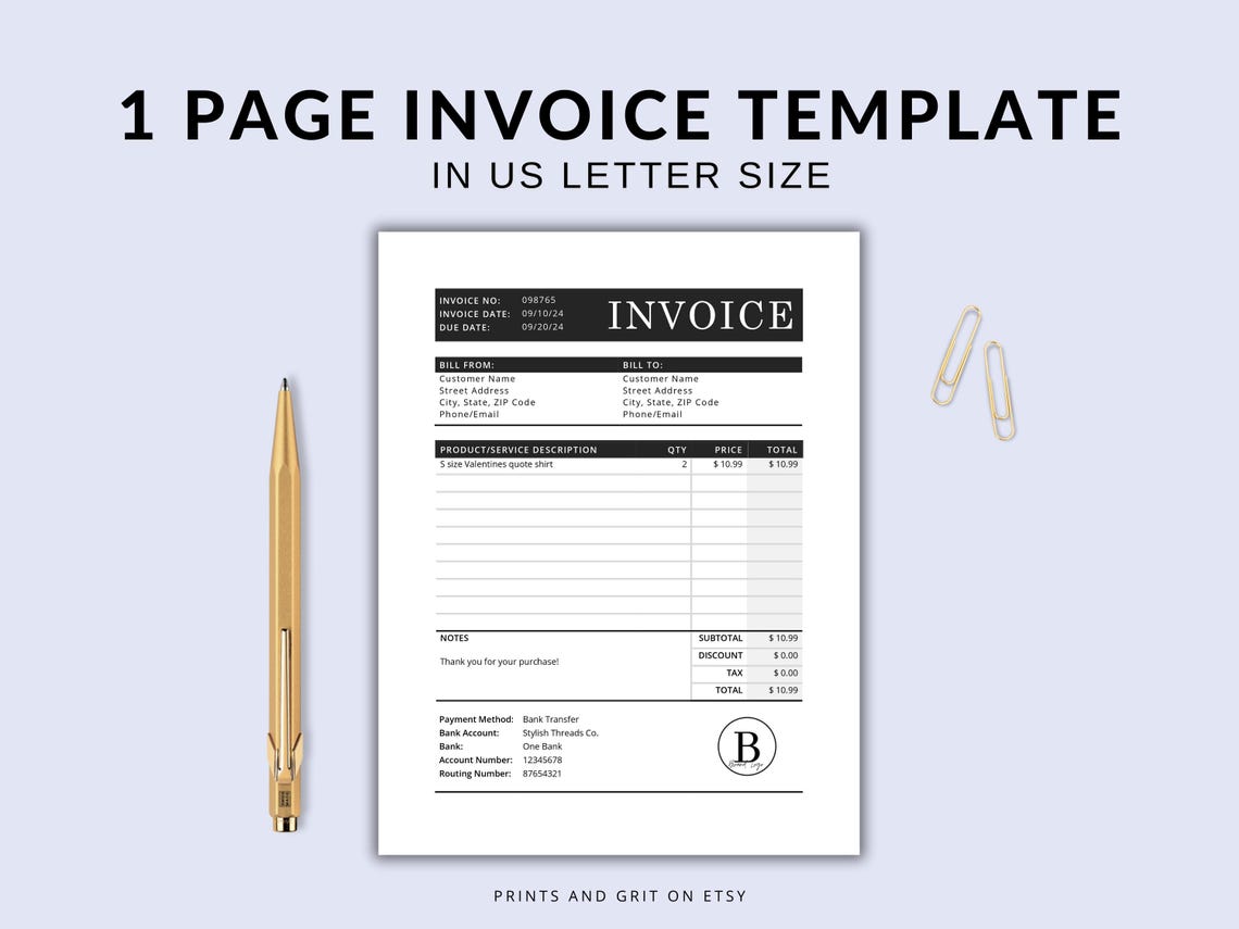 Printable Invoice Template Editable Invoice Template Business Invoice ...