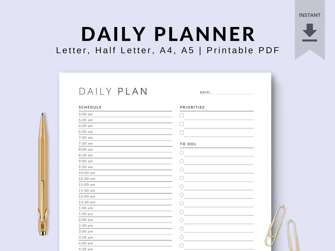 Simple Daily Planner Daily Agenda Planner Daily Schedule Template Daily ...