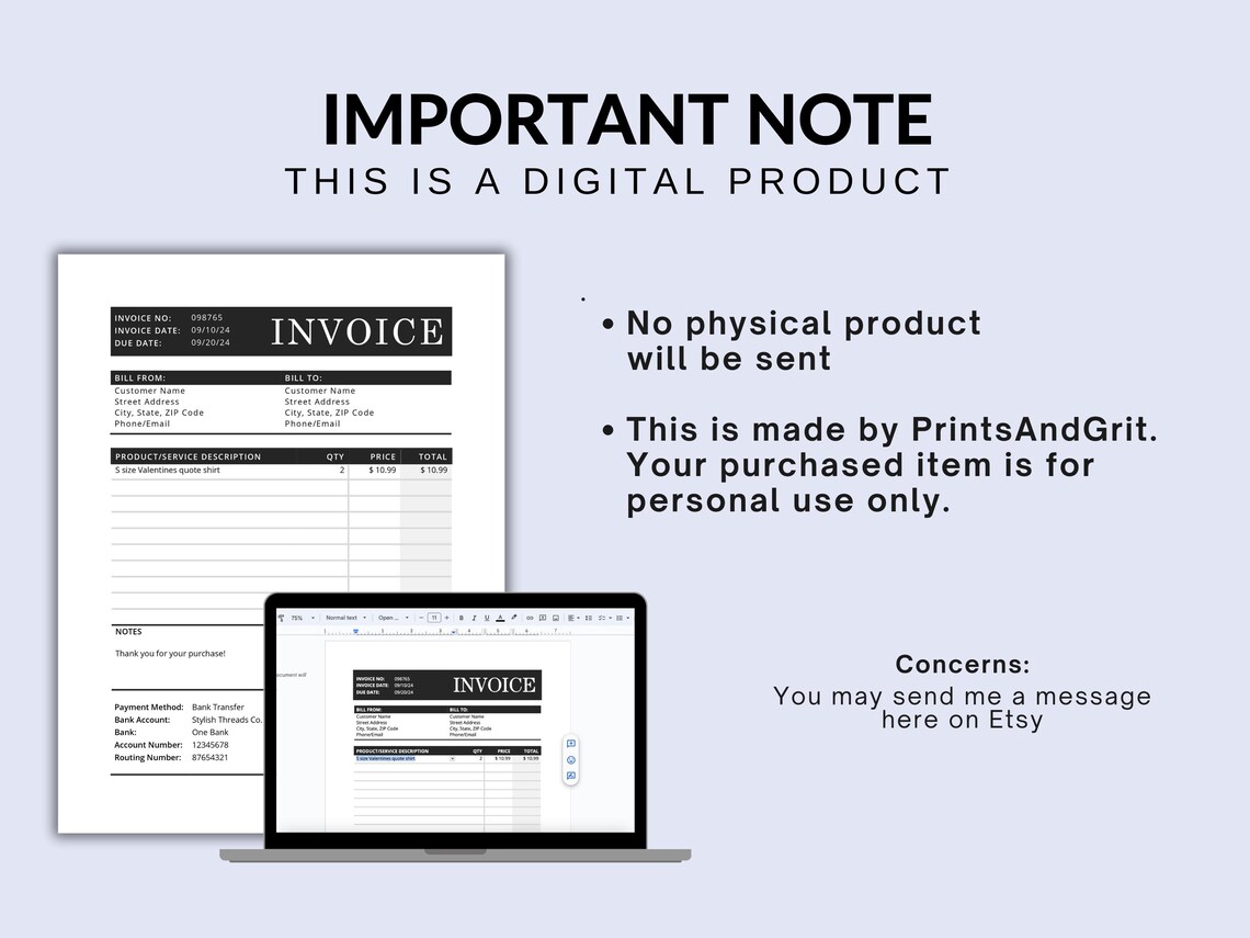 Printable Invoice Template Editable Invoice Template Business Invoice ...