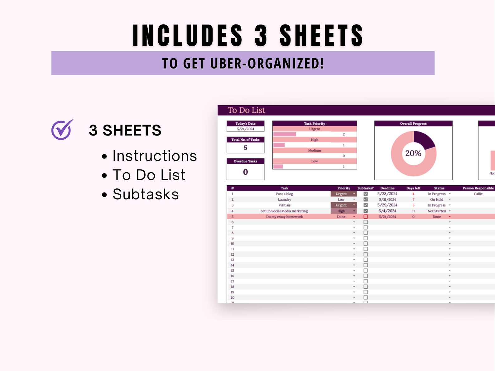 Task Tracker Google Sheets Planner Task Tracker Planner to Do List ...