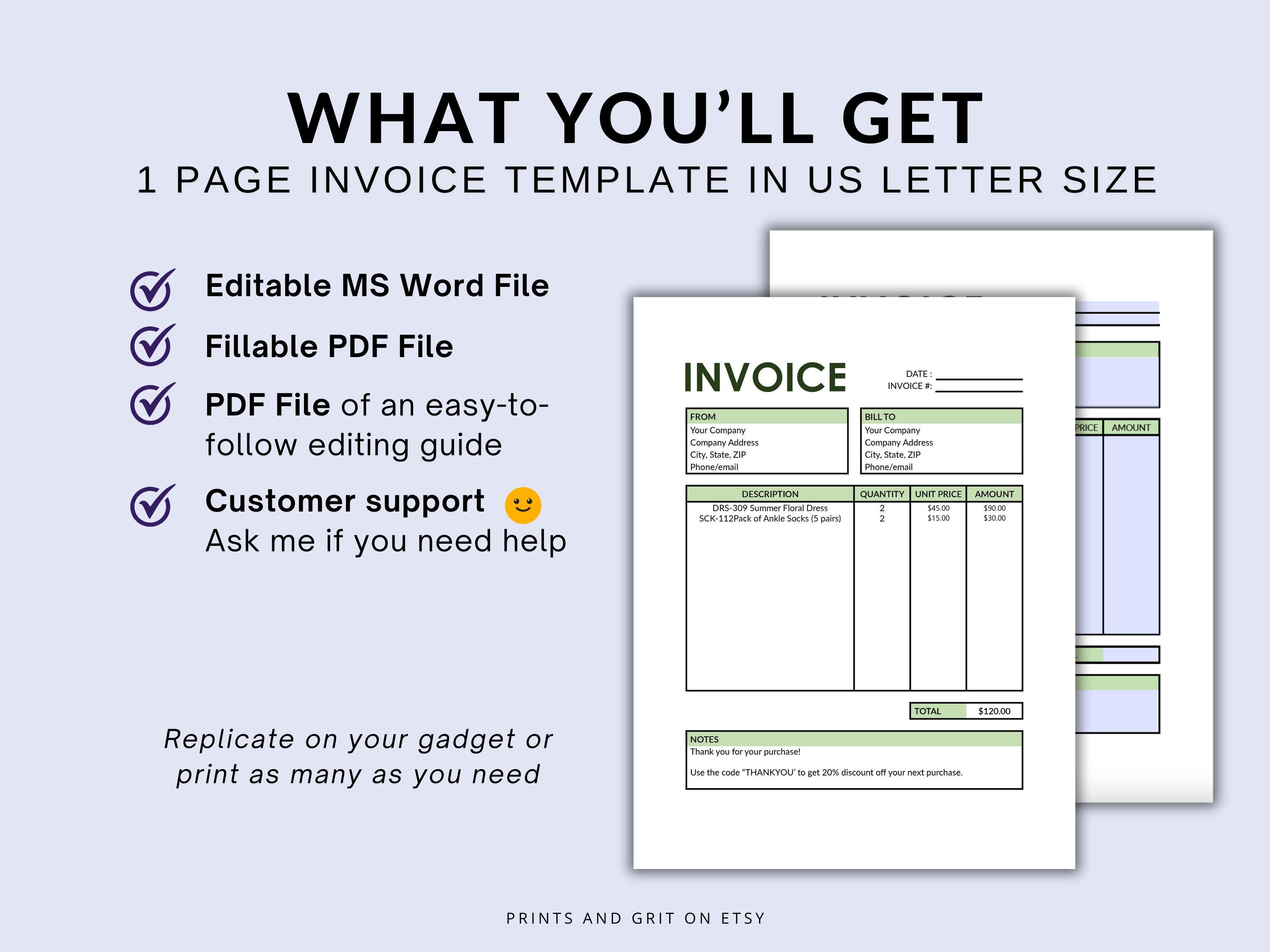 Modern Sleek Invoice Template for Small Business, Invoice Download in ...