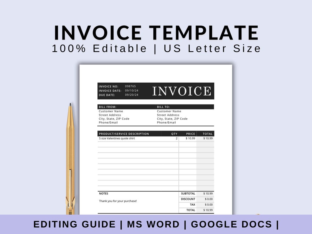 Printable Invoice Template Editable Invoice Template Business Invoice ...