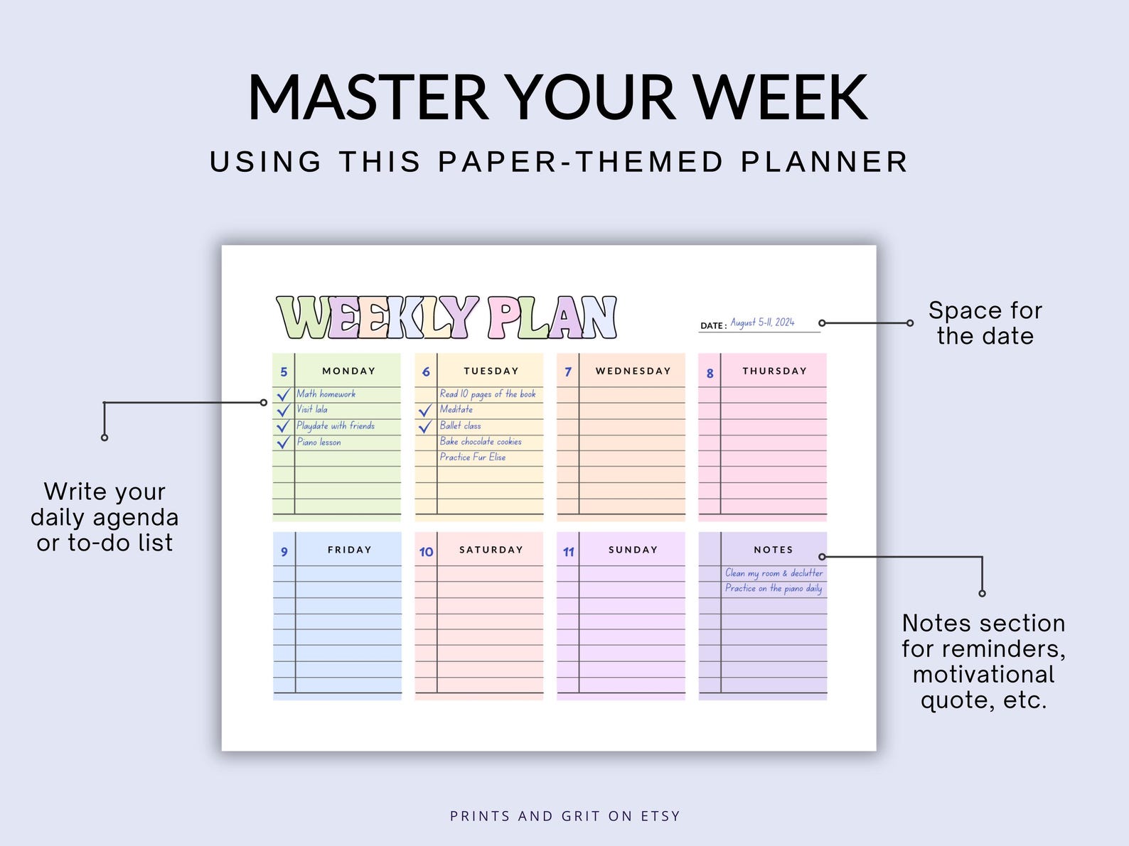 Landscape Weekly Planner Landscape Cute Weekly Planner Template Weekly ...