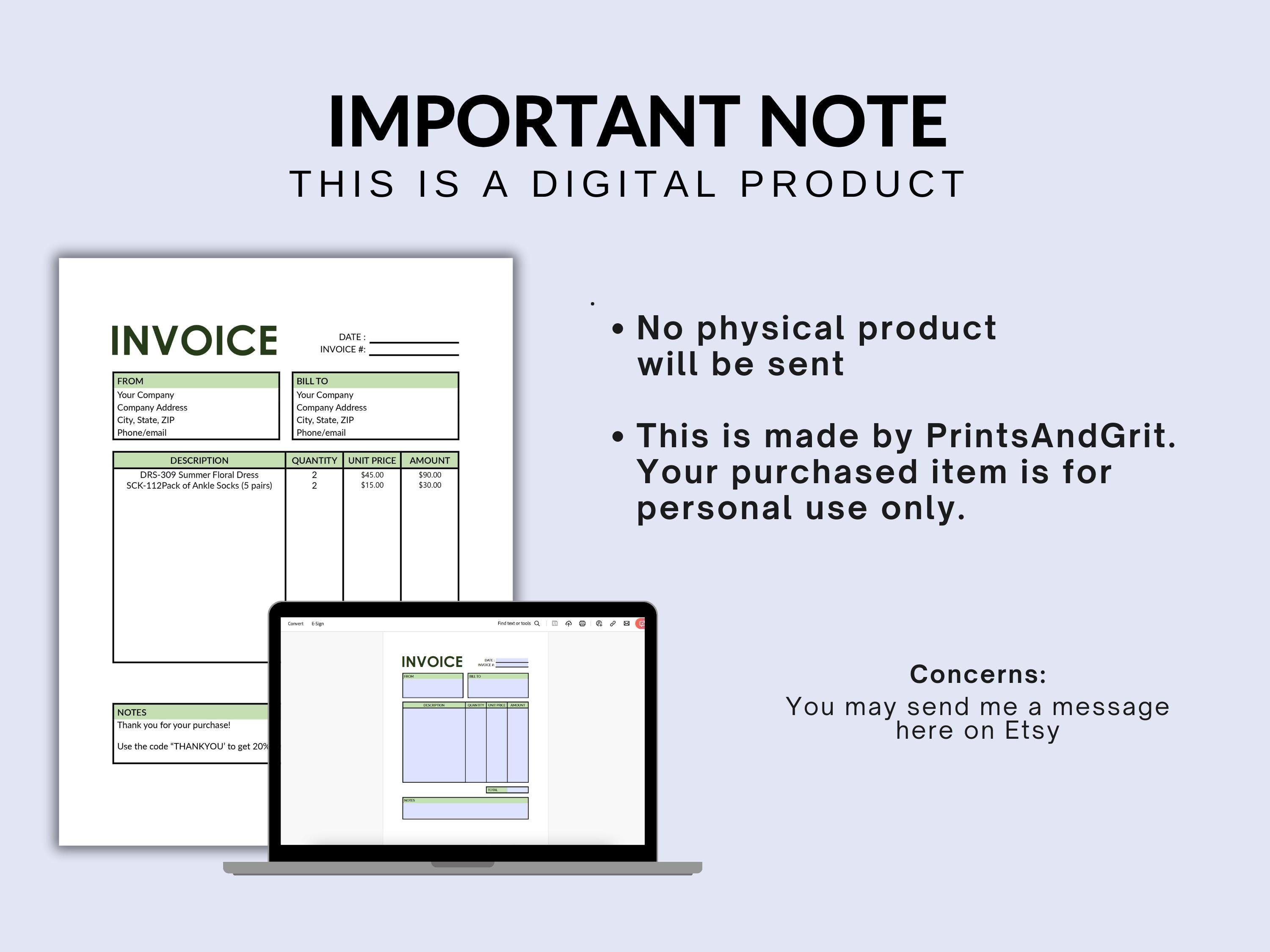 Simple Invoice Template Editable Invoice Template Business Invoice PDF ...