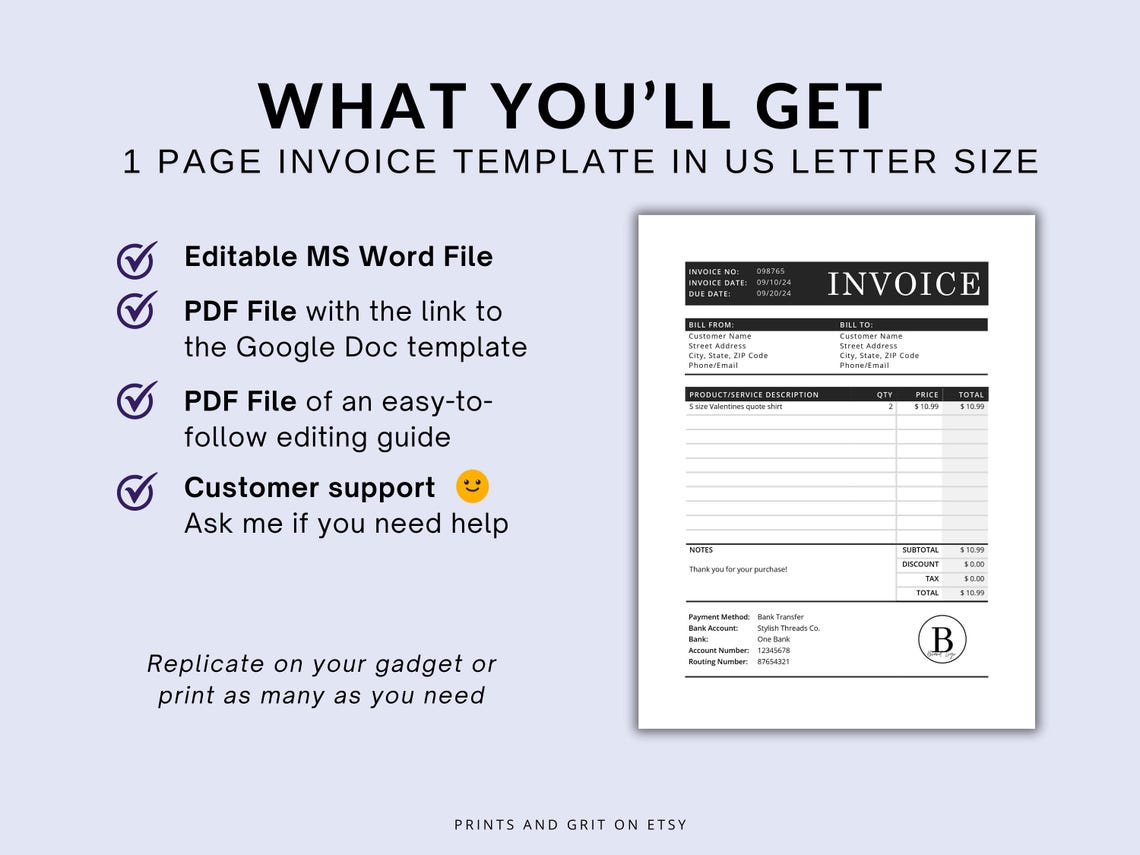 Printable Invoice Template Editable Invoice Template Business Invoice ...