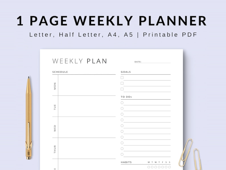 Portrait Weekly Planner Template Simple Weekly Planner Weekly Agenda ...