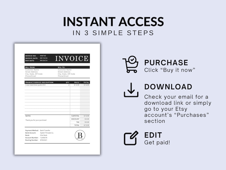Printable Invoice Template Editable Invoice Template Business Invoice ...