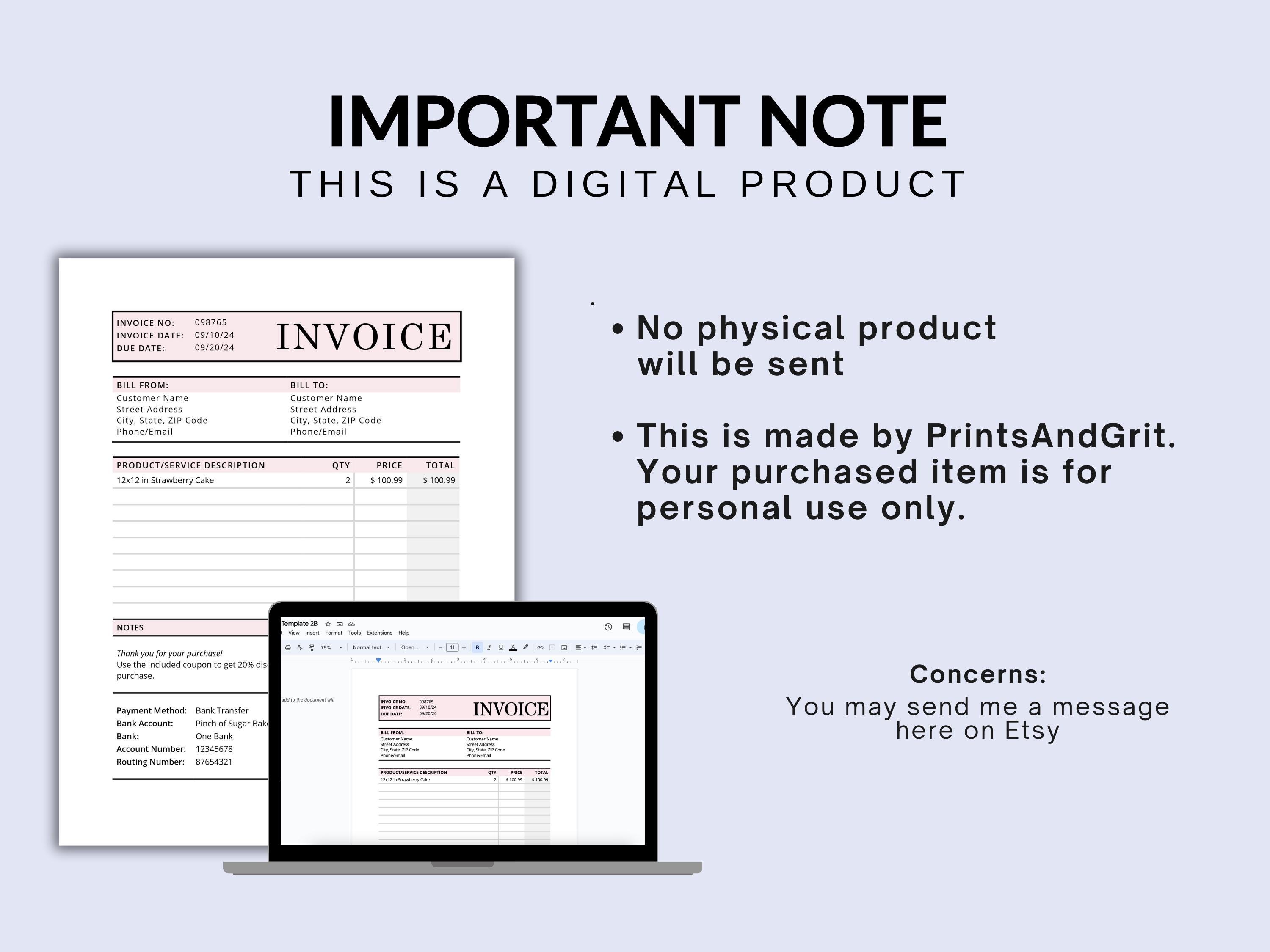 Printable Invoice Template Editable Invoice Template Business Invoice ...